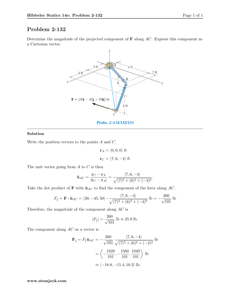 Statics Problem Solution: Force Component Calculation
