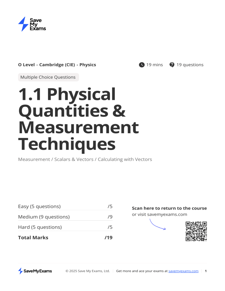 O Level Physics: Physical Quantities & Measurement MCQs