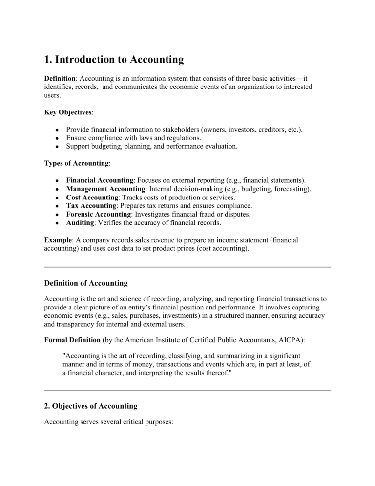 Introduction To Accounting Definitions Objectives Branches