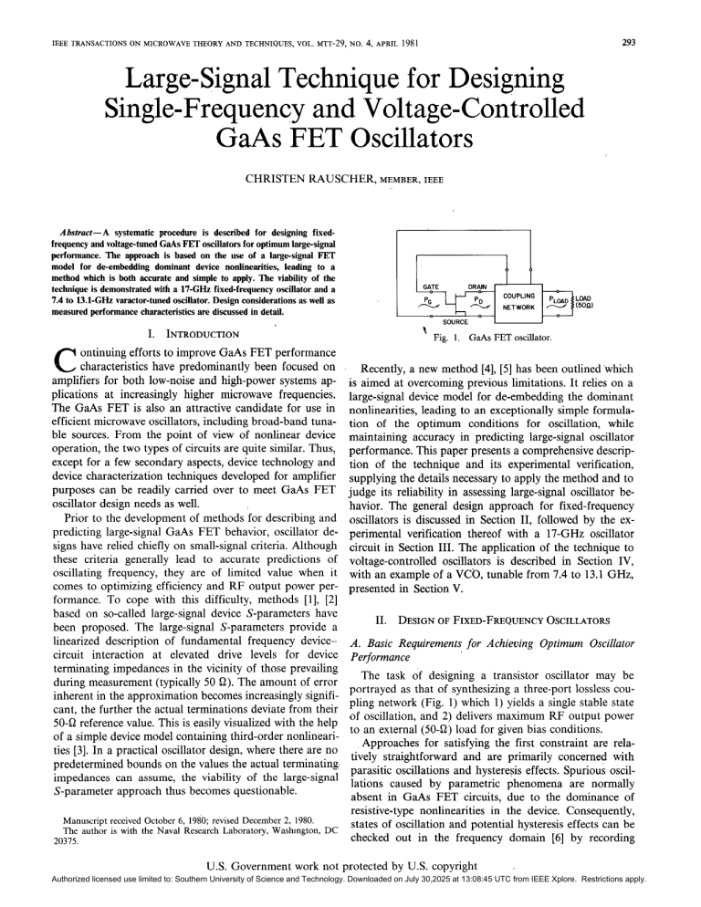 GaAs FET Oscillators: Large-Signal Design for Single-Frequency & VCOs