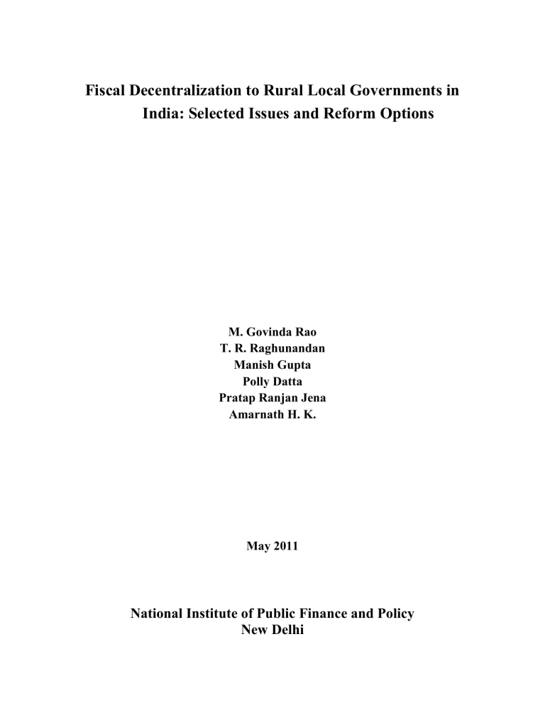 Fiscal Decentralization in India: Issues & Reform Options