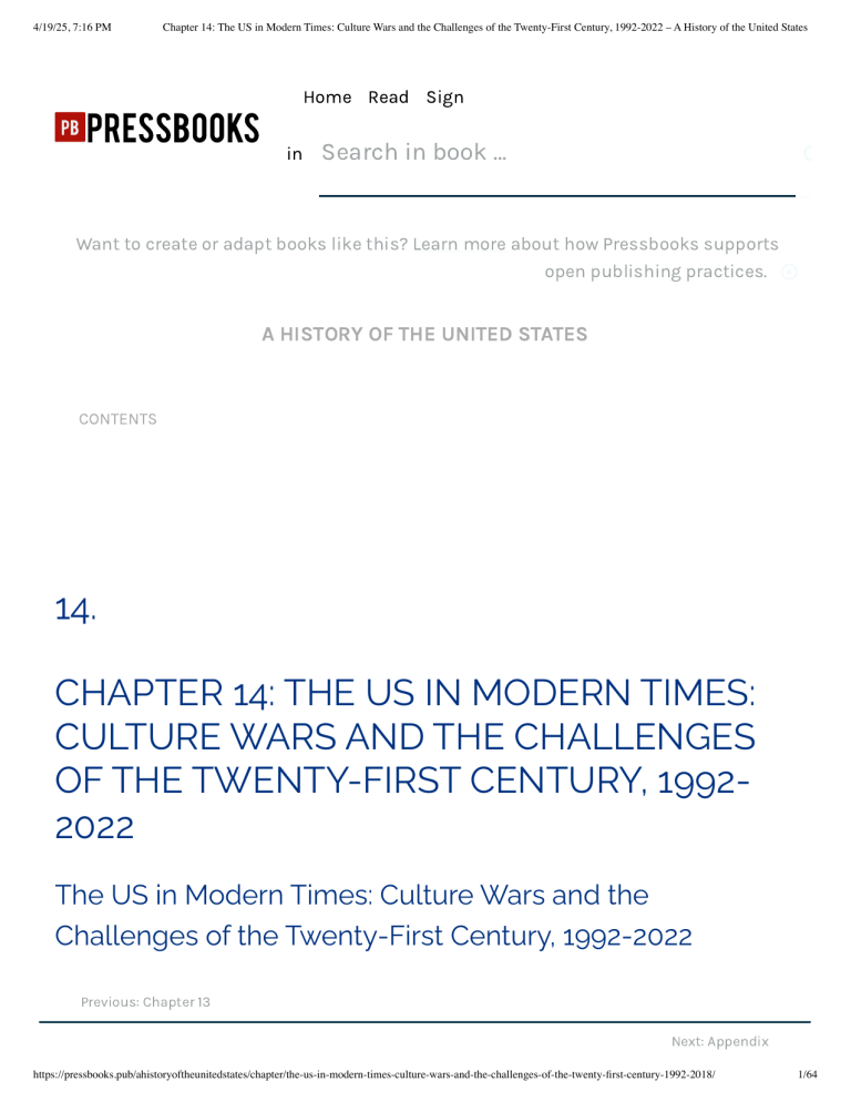 US History: Culture Wars & Challenges, 1992-2022 | Pressbooks