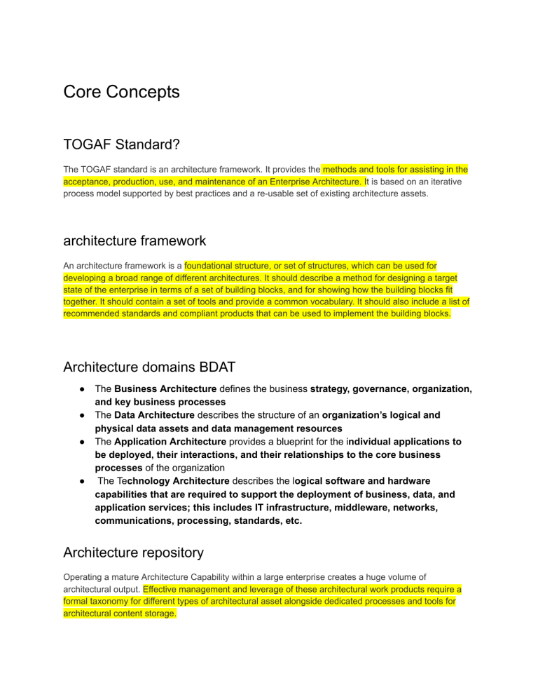 TOGAF Core Concepts: Architecture Framework Guide