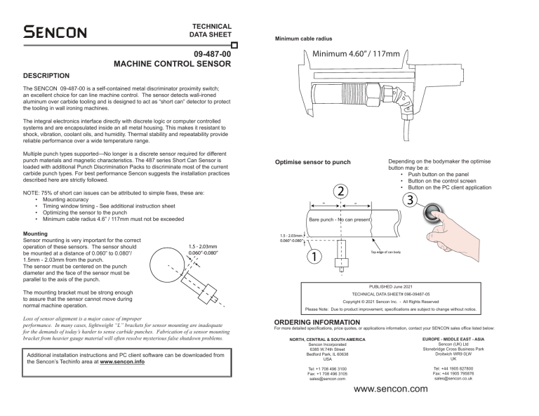 SENCON 09-487-00 Machine Control Sensor Data Sheet