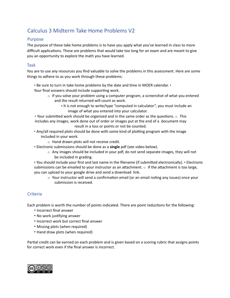 Calculus 3 Midterm Exam Problems