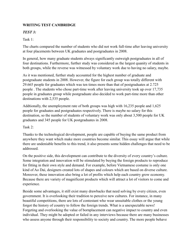 Cambridge Writing Test: Graduate Employment & Cultural Impact