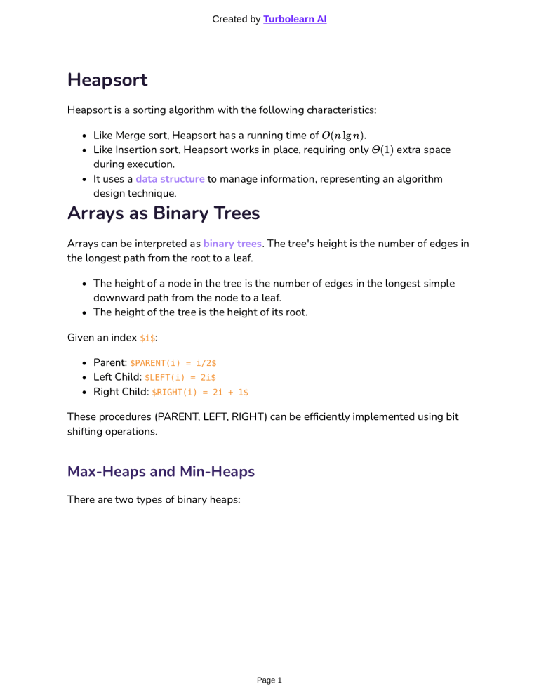 Heapsort Algorithm: Lecture Notes