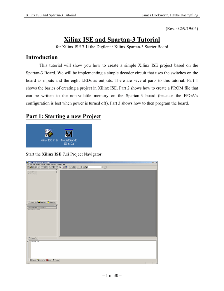 Xilinx ISE & Spartan-3 Tutorial: FPGA Project & Programming Guide