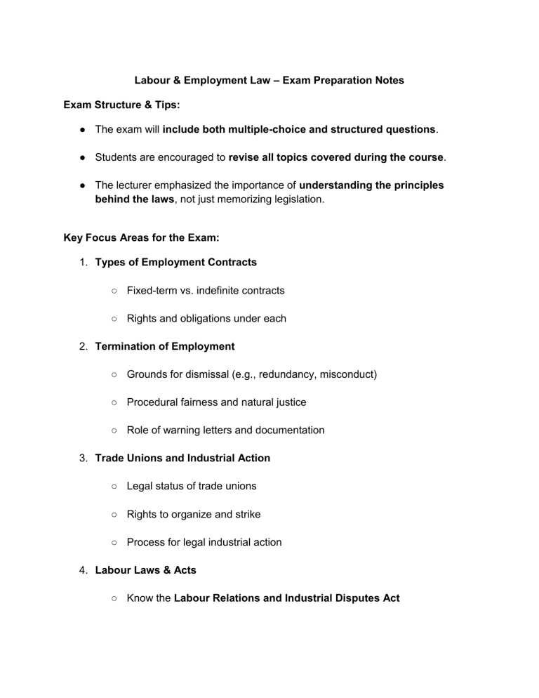 Labour & Employment Law Exam Prep: Key Topics & Tips