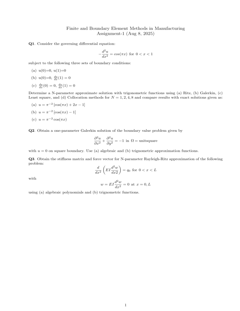 Finite & Boundary Element Methods Assignment: Differential Equations