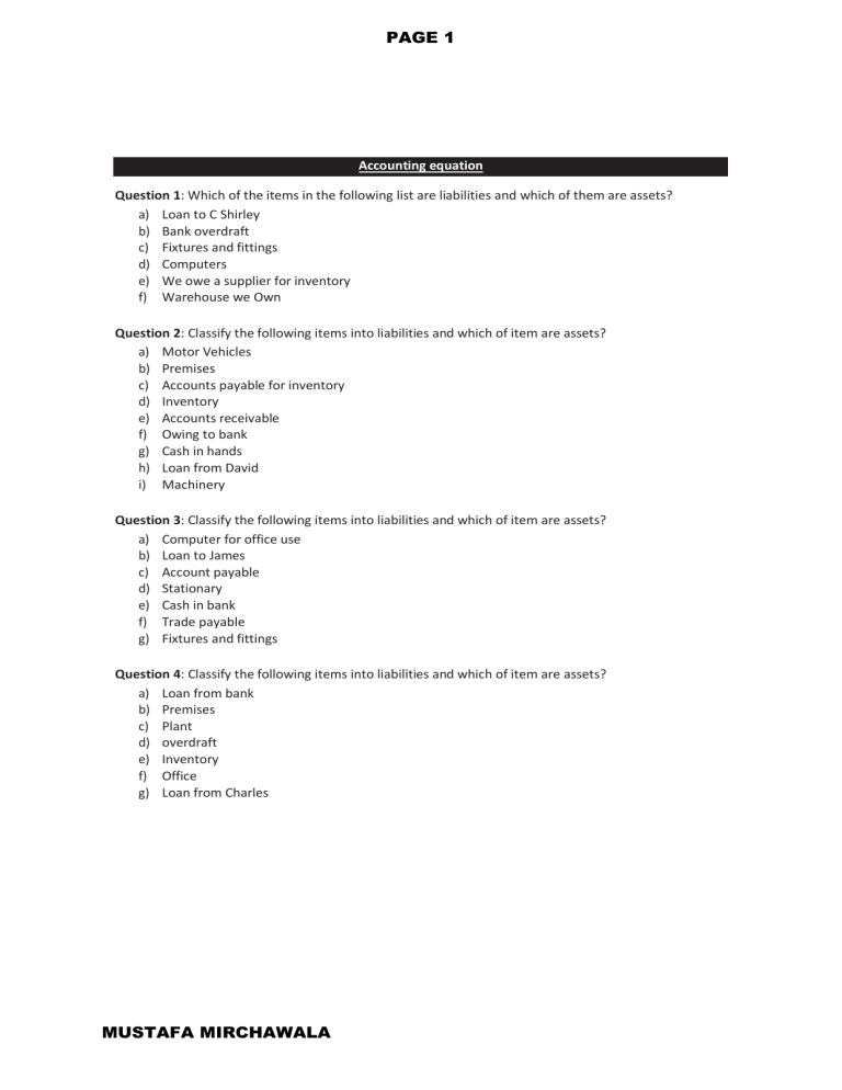 Accounting Equation & Double Entry Practice Questions | Assets ...