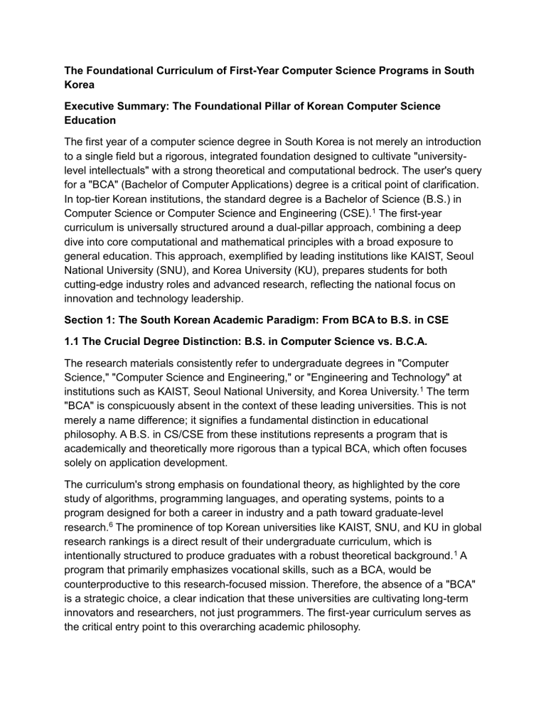 Korean Computer Science First-Year Curriculum Analysis