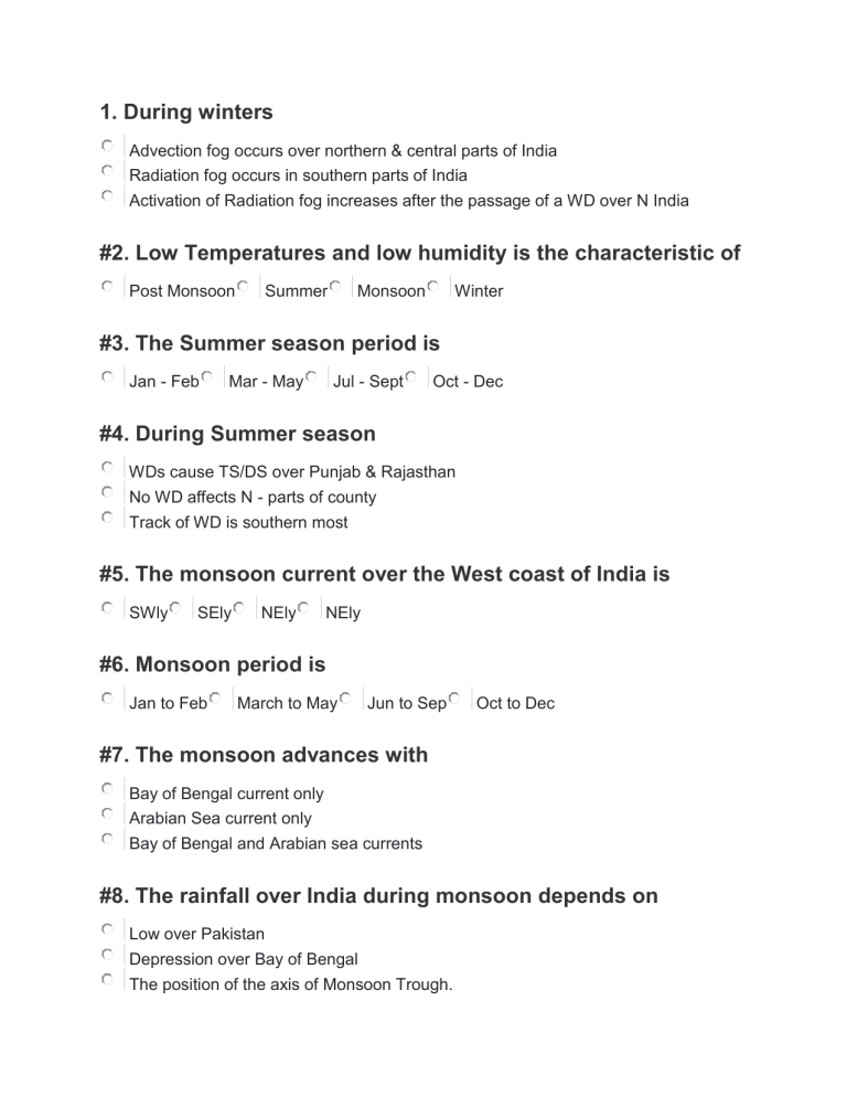Indian Meteorology Exam: Weather Patterns & Monsoons