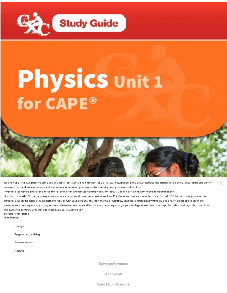 Physics Unit 1 Study Guide for CAPE® Exam