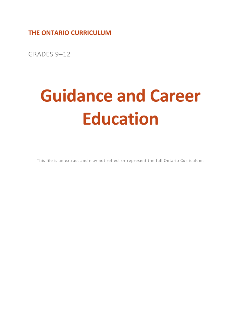 Ontario Guidance & Career Education Curriculum Grades 9-12