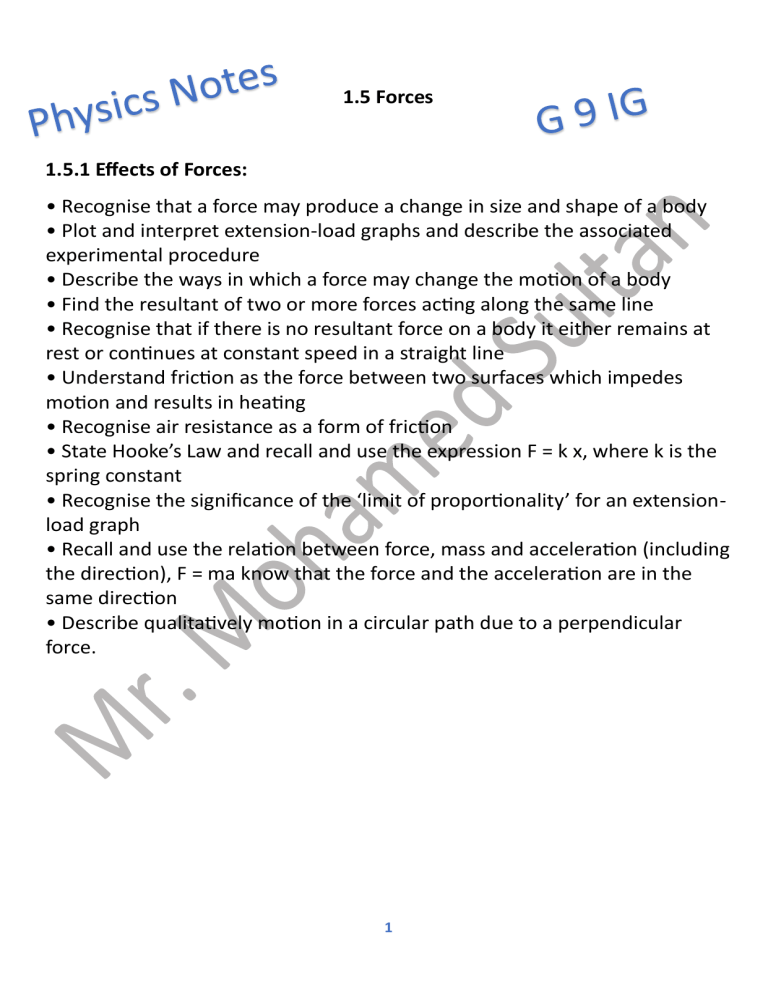 Physics Notes: Forces - High School Level