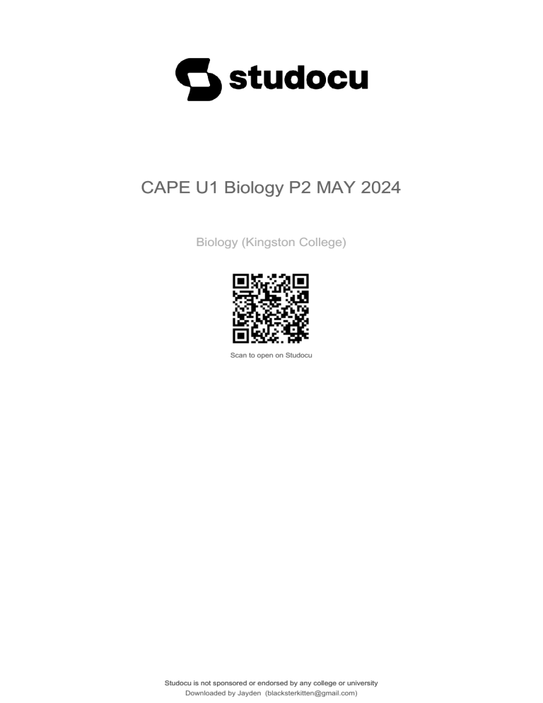 CAPE U1 Biology P2 May 2024 Exam Paper