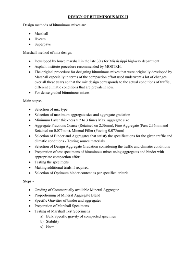 Bituminous Mix Design: Marshall Method Guide