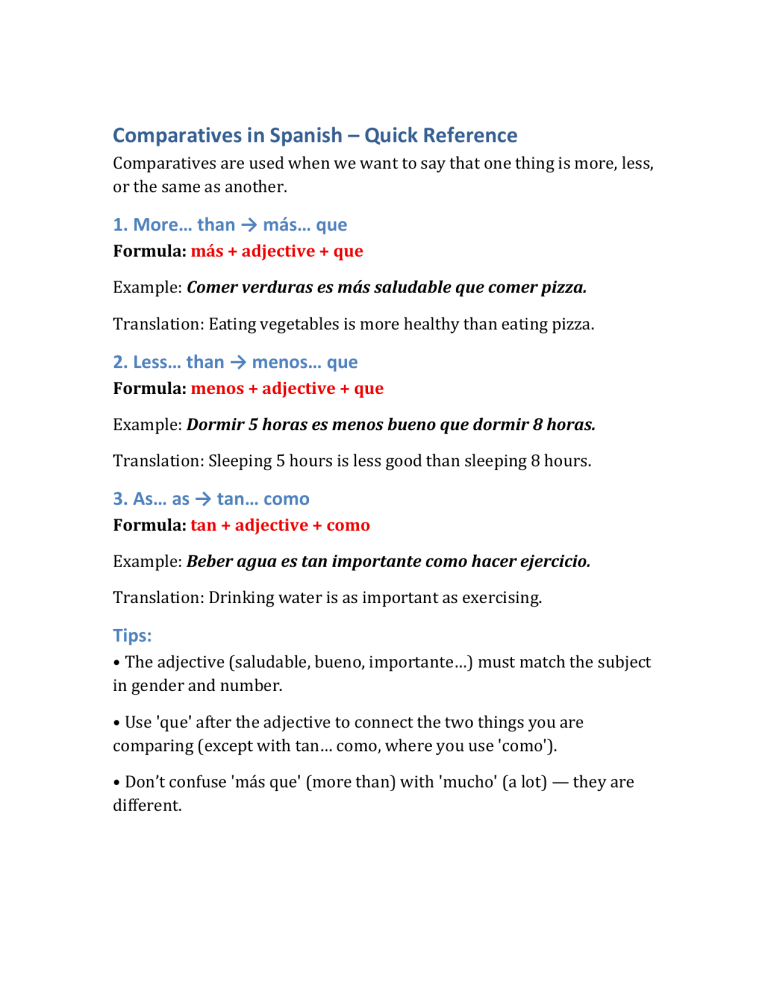 Spanish Comparatives: Quick Reference Guide