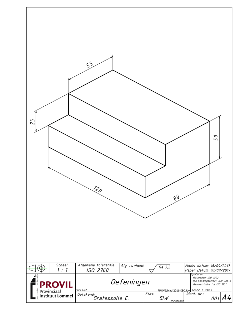 Technical Drawing Exercise: Stepped Block with ISO Standards