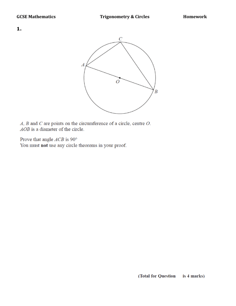 GCSE Maths: Trigonometry & Circles Homework - Geometry Proofs