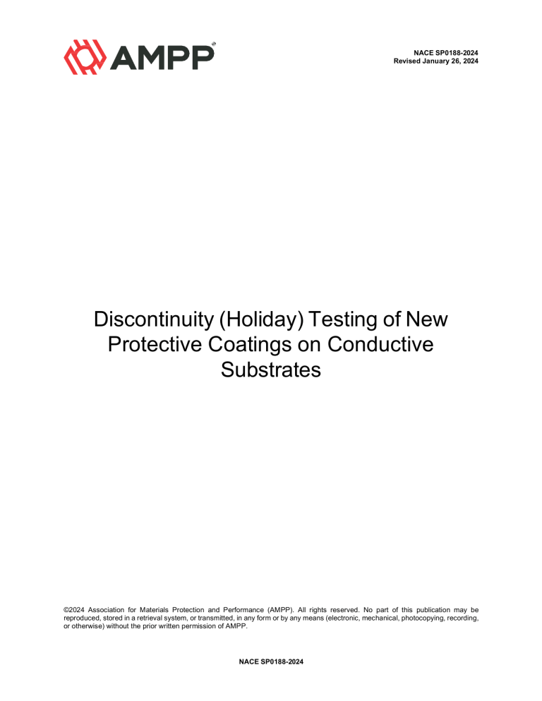 NACE SP0188-2024: Holiday Testing of Protective Coatings on Substrates