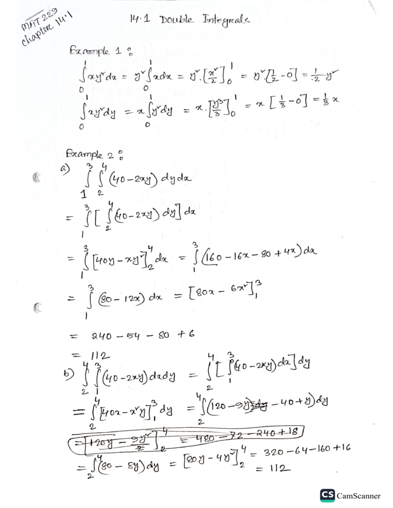 MAT 229 Double Integrals: Solved Examples & Calculus Notes