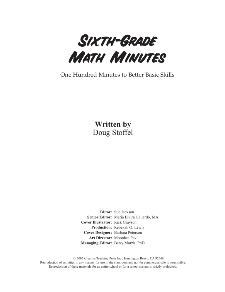 Sixth-Grade Math Minutes: Basic Skills Practice Workbook