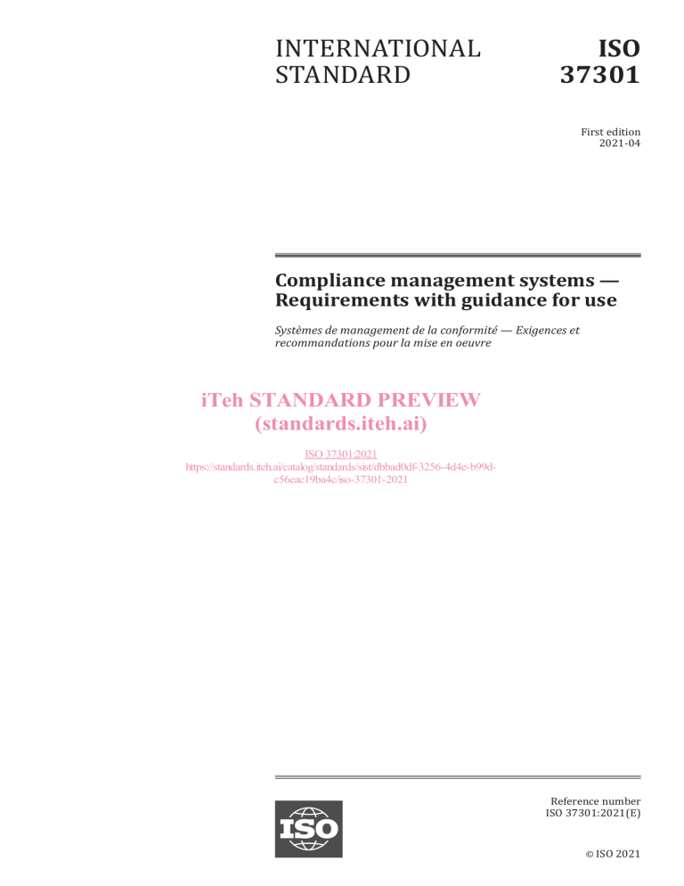 ISO 37301: Compliance Management Systems - Requirements & Guidance