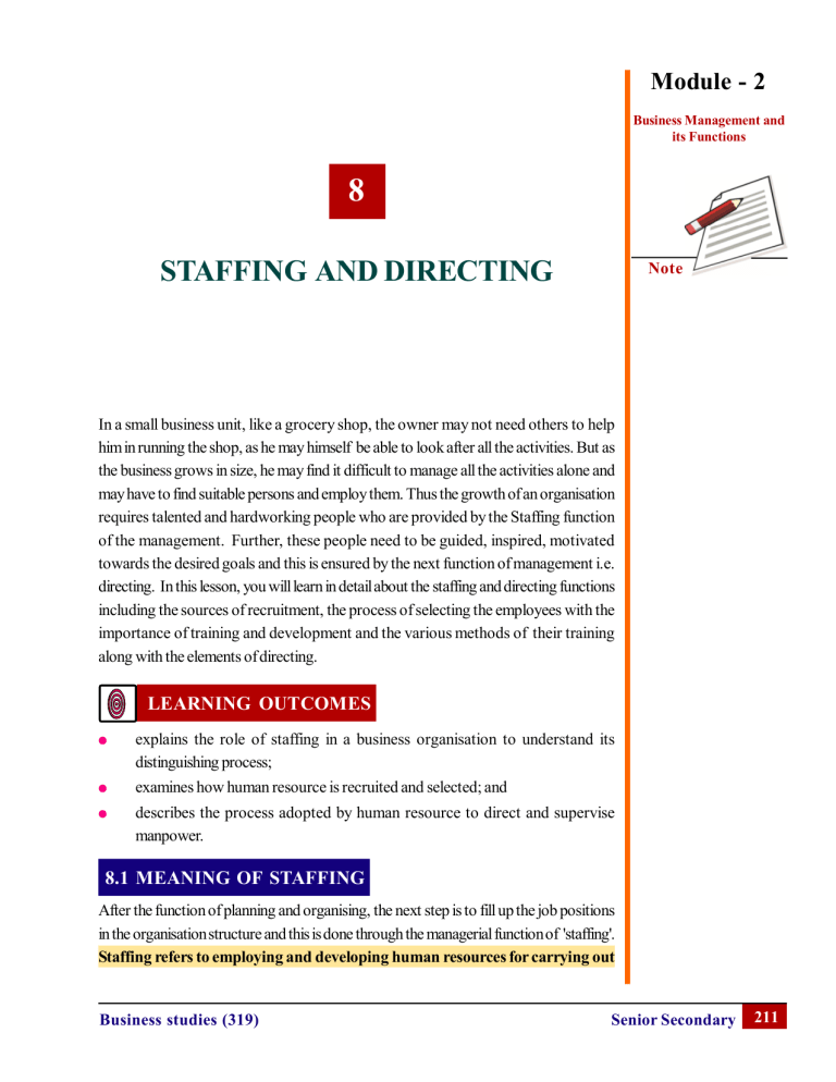 Staffing & Directing: Business Management Functions