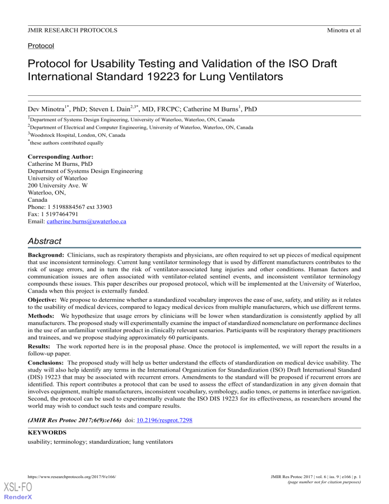Usability Testing Protocol: ISO 19223 Lung Ventilators
