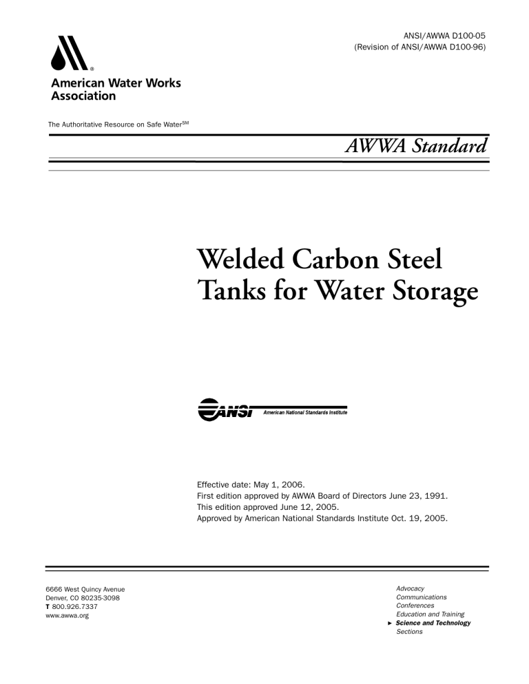 AWWA D100 Standard: Welded Carbon Steel Tanks for Water Storage