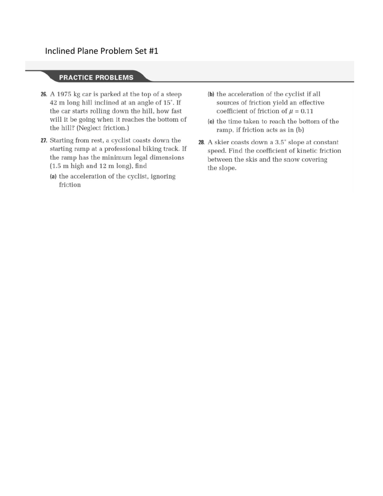 Inclined Plane Physics Problems for High School