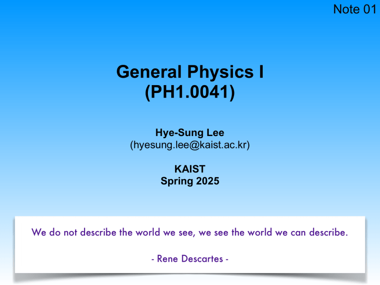 General Physics I Syllabus - KAIST Spring 2025