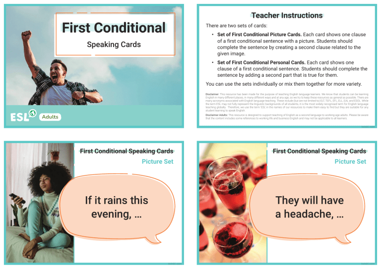 First Conditional ESL Speaking Cards for Adults