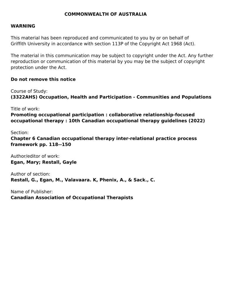 Occupational Therapy: Collaborative Practice Framework