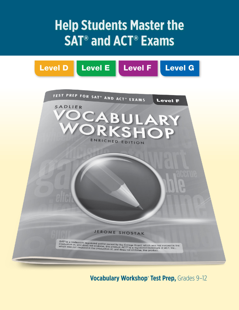 SAT ACT Vocabulary Test Prep: High School Study Guide Level D