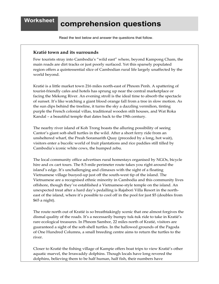 Kratié, Cambodia: Reading Comprehension Worksheet