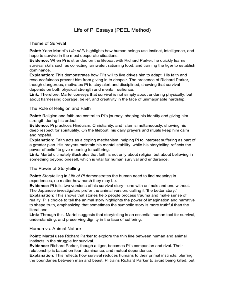 Life of Pi Essay Examples: Themes & Analysis (PEEL Method)