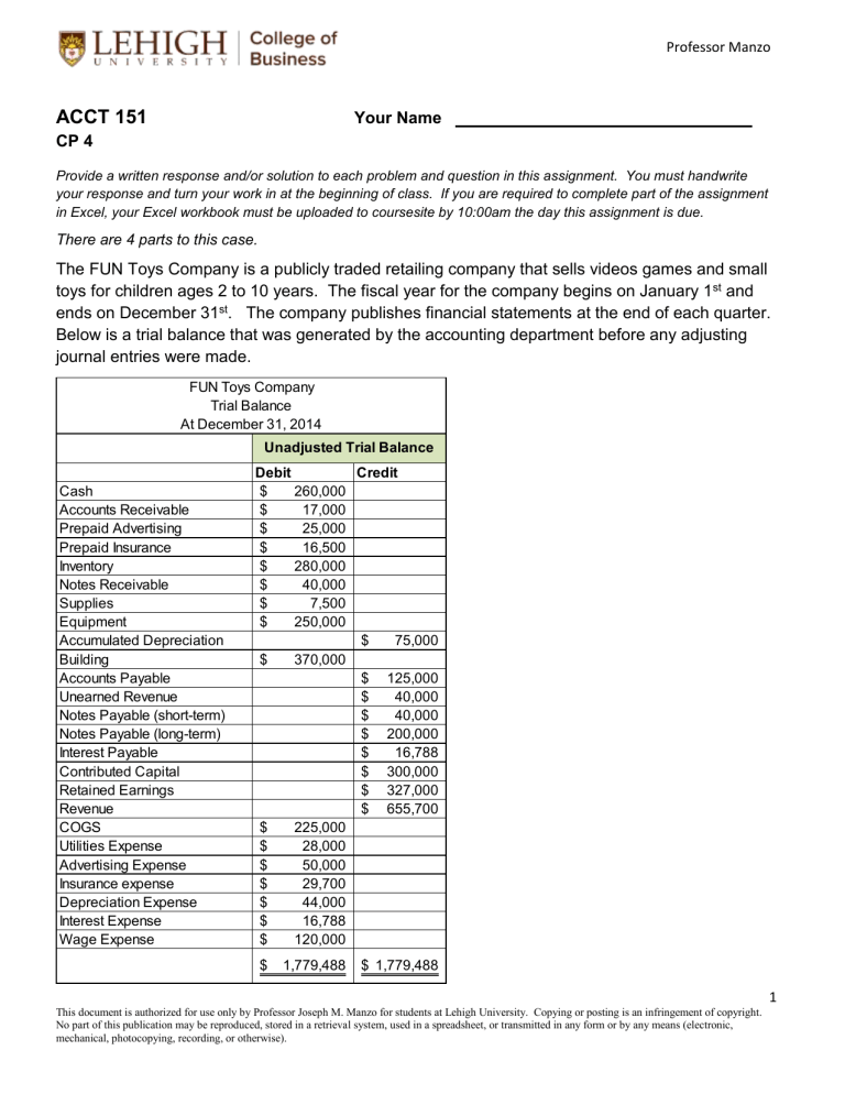 Accounting Assignment: Adjusting Entries & Financial Statements