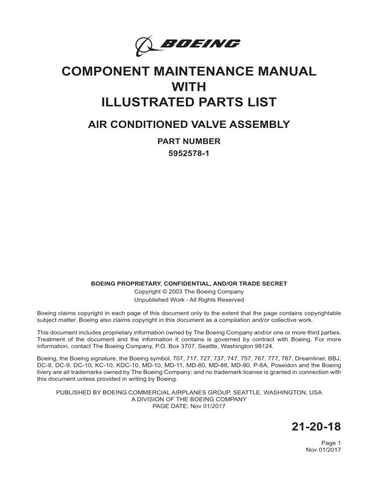 Component Maintenance Manual: Boeing Air Conditioned Valve Assembly