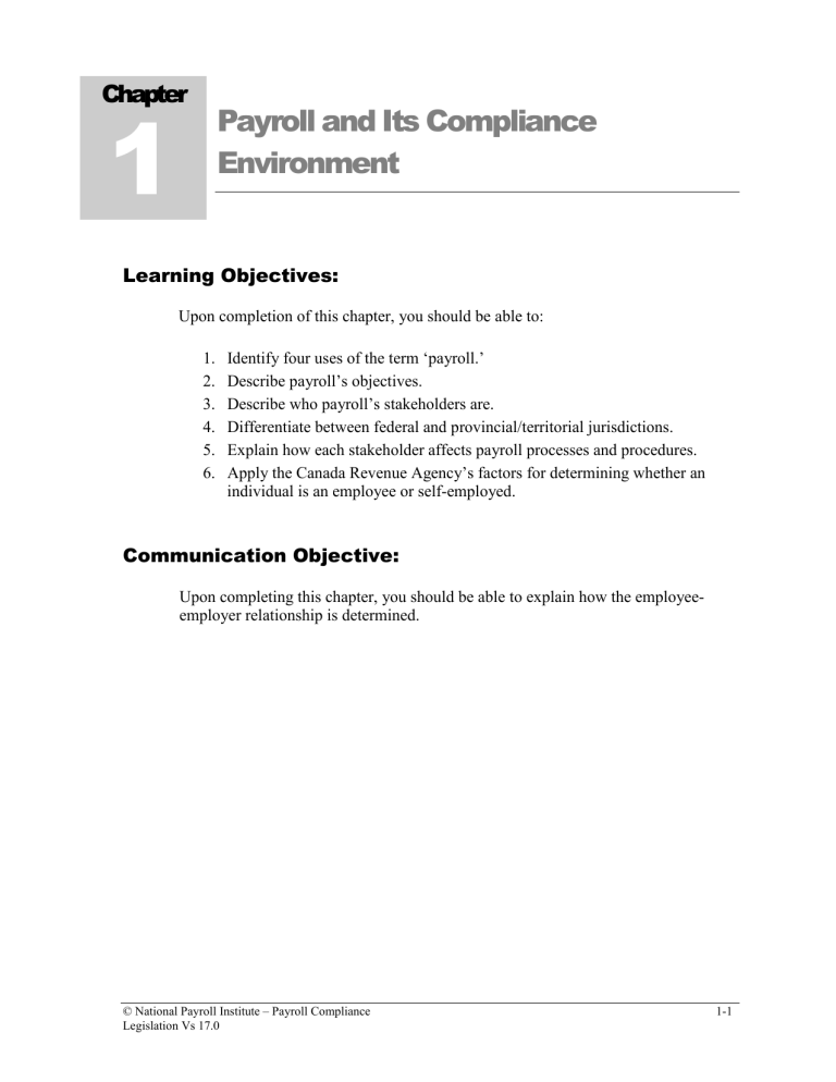 Payroll Compliance Environment: Objectives, Stakeholders & CRA Factors