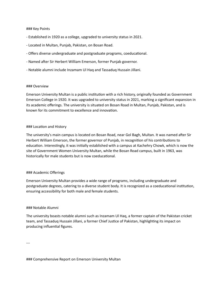 Emerson University Multan: History, Programs, Alumni & Location