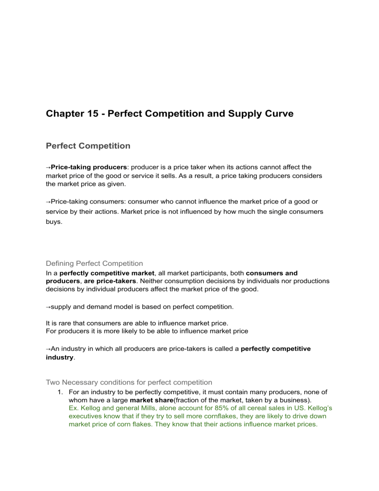 Perfect Competition & Supply Curve: Price-Taking Firms