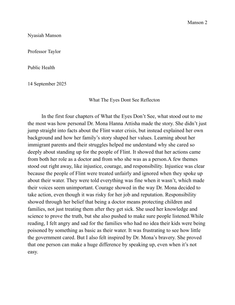 What the Eyes Don't See Reflection Essay