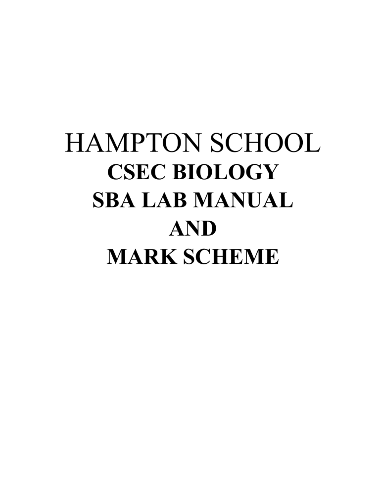 CSEC Biology SBA Lab Manual & Mark Scheme