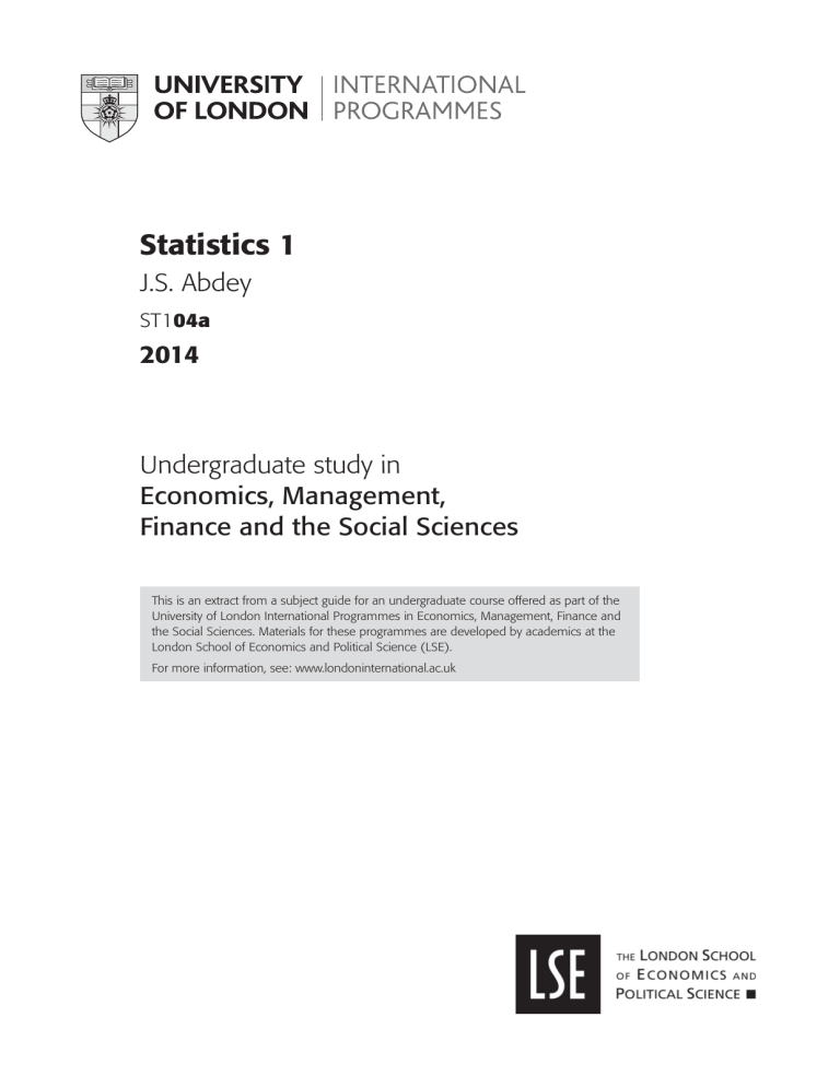 Statistics 1 Subject Guide - University of London