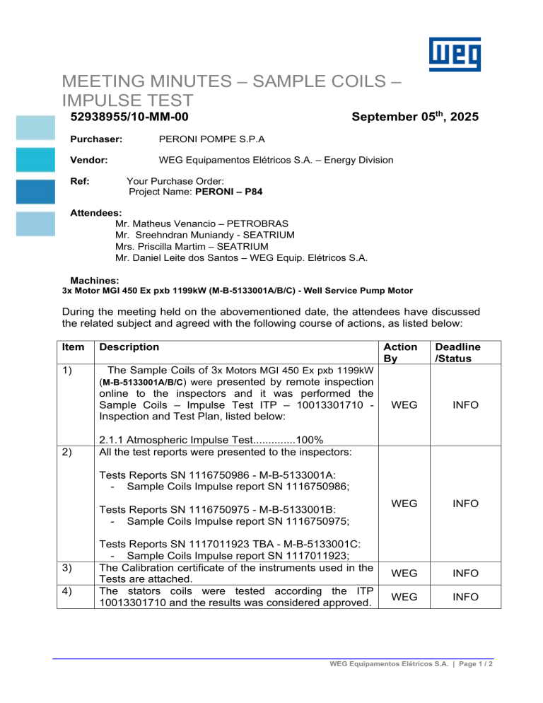 Meeting Minutes: Sample Coils Impulse Test - Motors