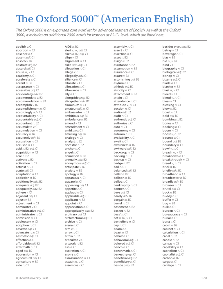 Oxford 5000 Word List (American English) B2-C1