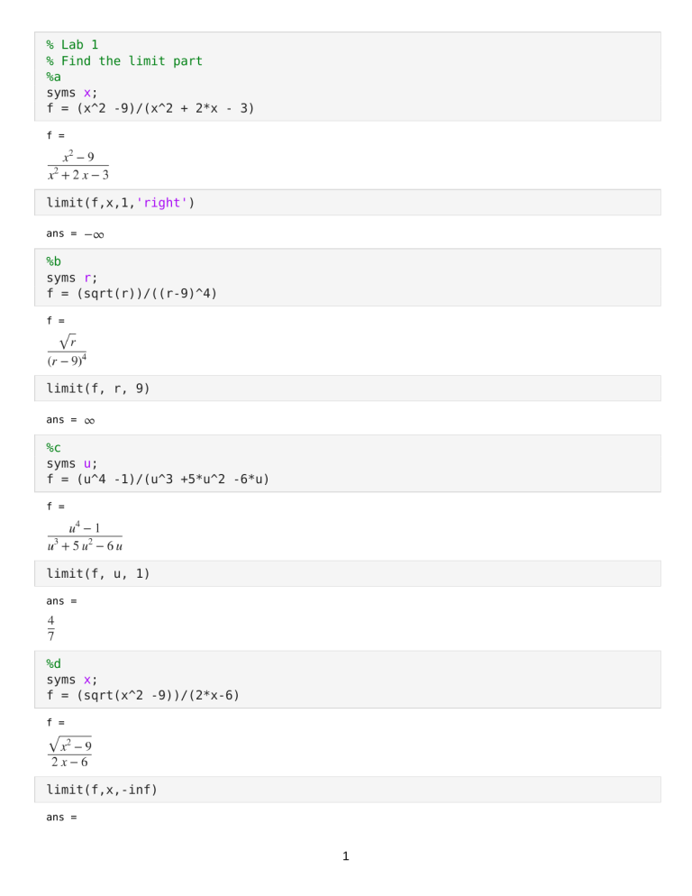 Calculus Lab: Limits, Derivatives, Integrals